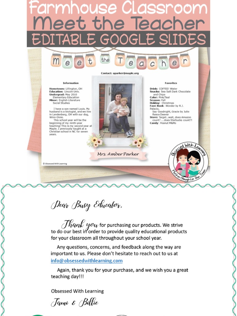 FREEMeettheTeacherTemplateFarmhouseClassroomPDFGoogleSlidesEDITABLE 1 | PDF