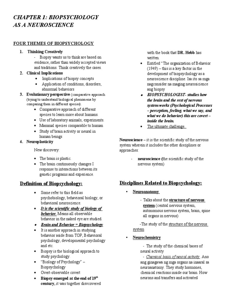 Chapter 1: Biopsychology As A Neuroscience: Four Themes of ...