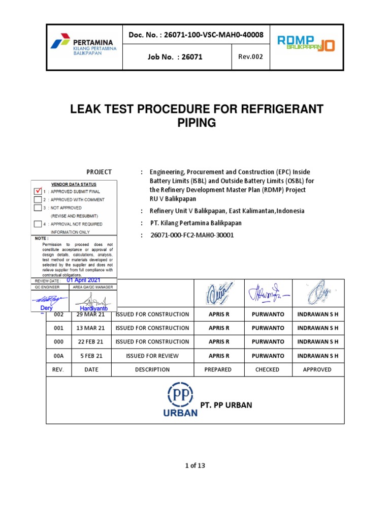 Leak Test Procedure | PDF | Valve | Pipe (Fluid Conveyance)