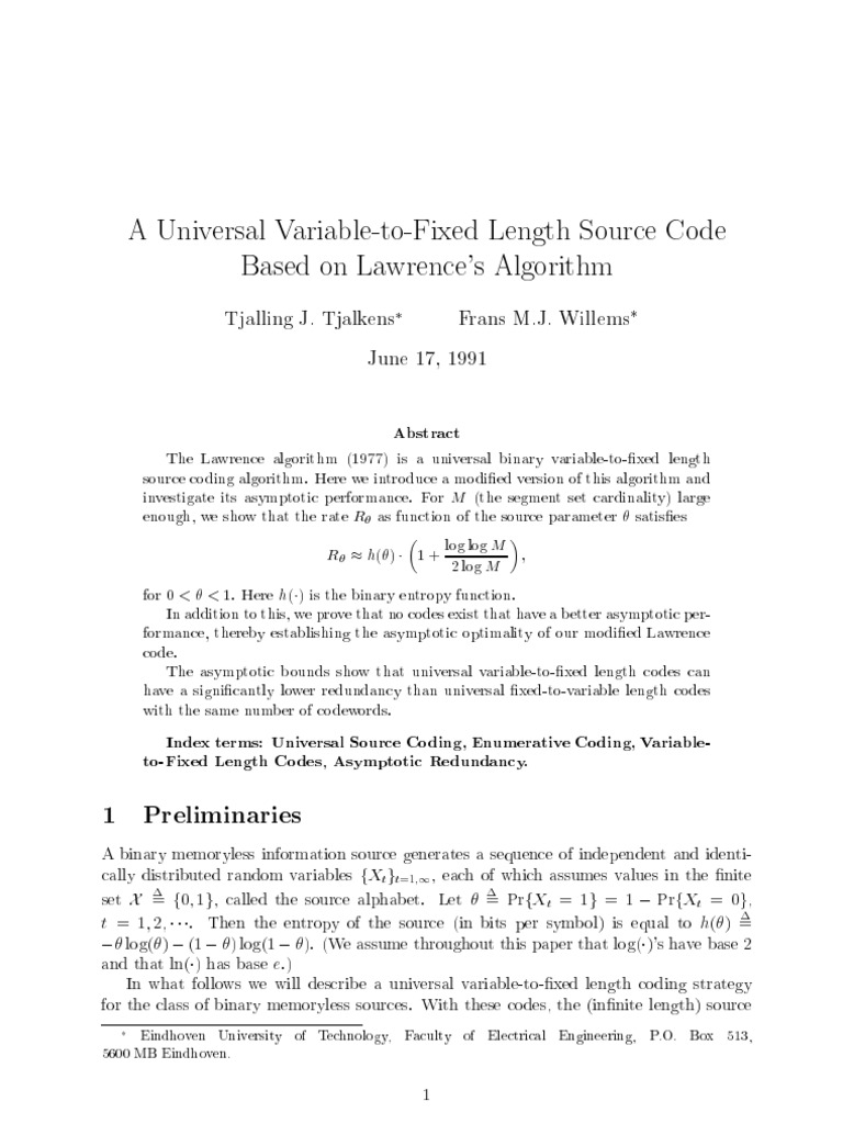 A Universal Variable-to-Fixed Length Source Code Based On Lawrence's ...