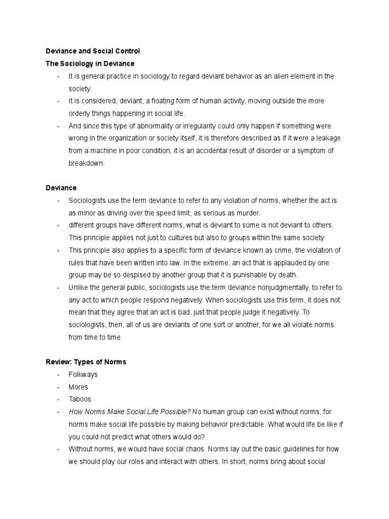 Understanding Deviance and Social Control | PDF | Deviance (Sociology ...