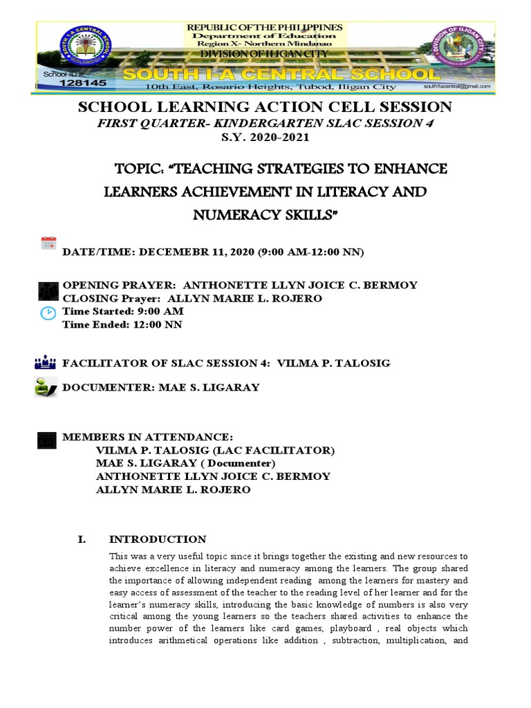 School Learning Action Cell Session | Download Free PDF | Learning ...