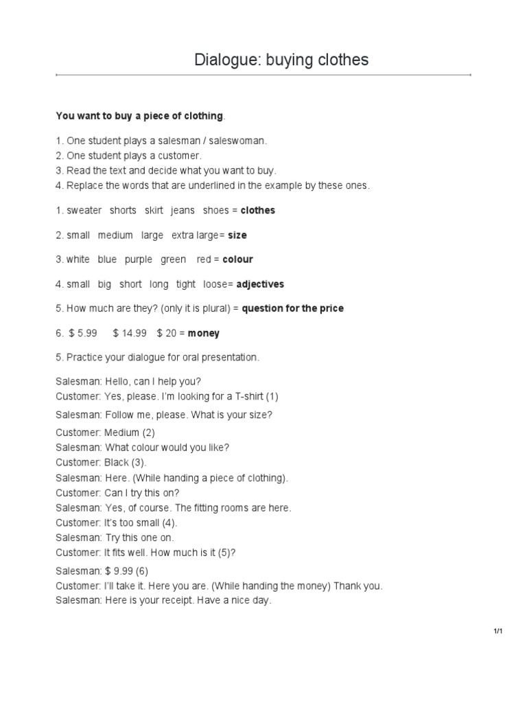 Role Play Shopping | PDF