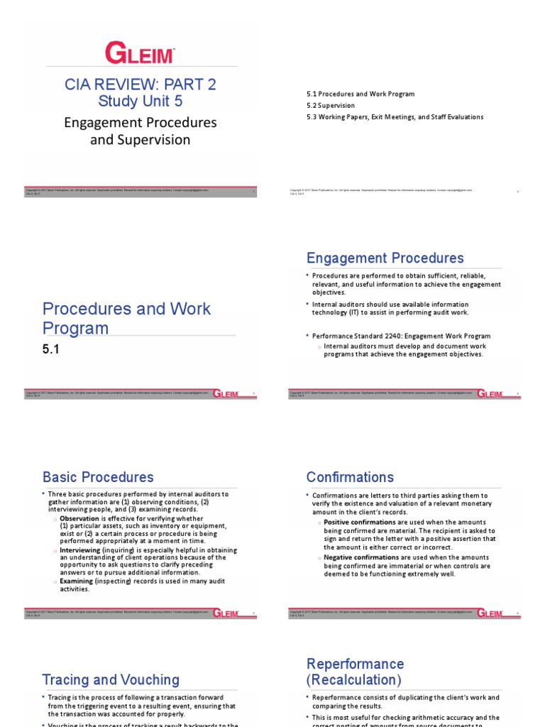 Cia Review: Part 2 Study Unit 5: Engagement Procedures and Supervision ...
