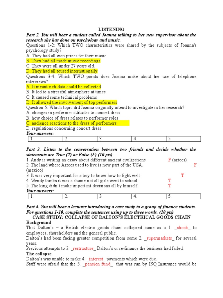 Listening: F F T T T | PDF