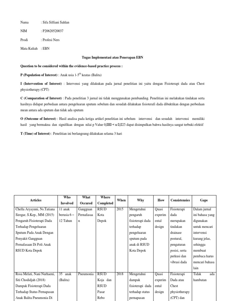 Sifa Silfiani S - Profesi Ners TK2 - Tugas Implementasi Atau Penerapan EBN | PDF