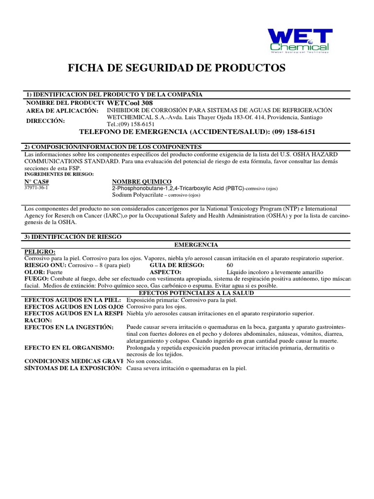 Fichas de Seguridad Productos Quimicos 2016 | PDF | Agua | Quemar