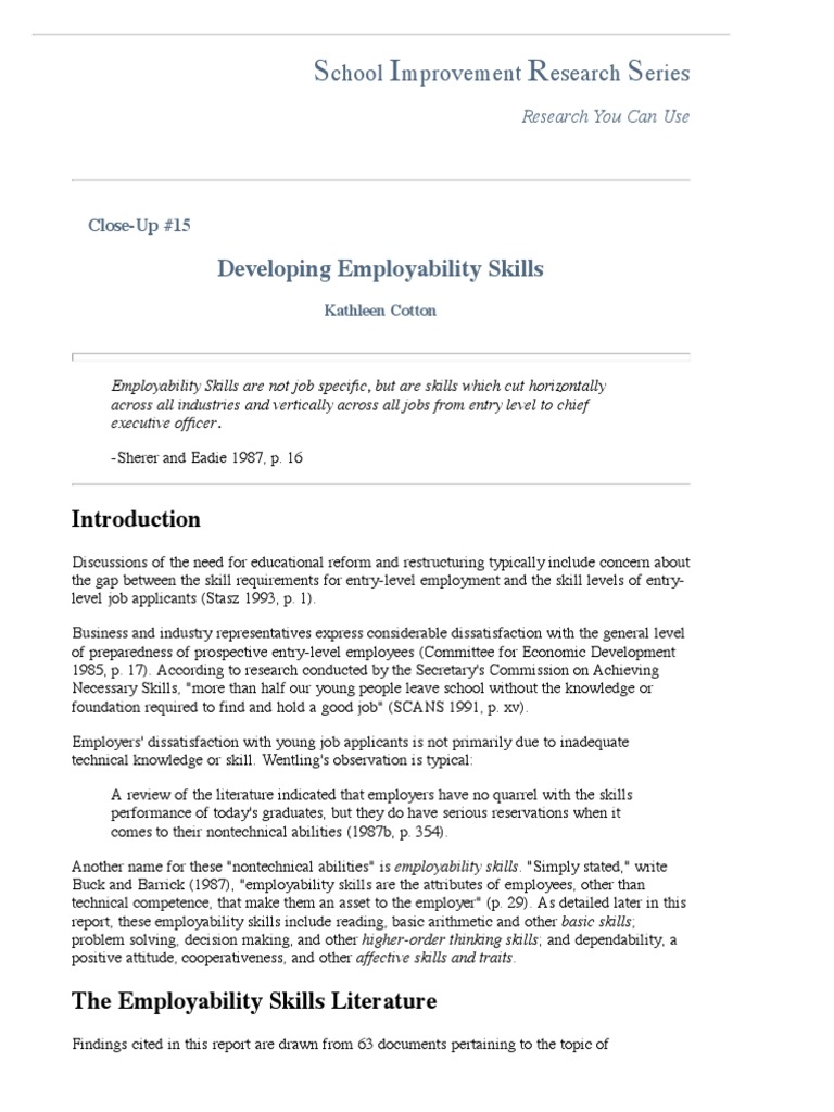 S I R S: Developing Employability Skills | PDF | Teachers | Employment