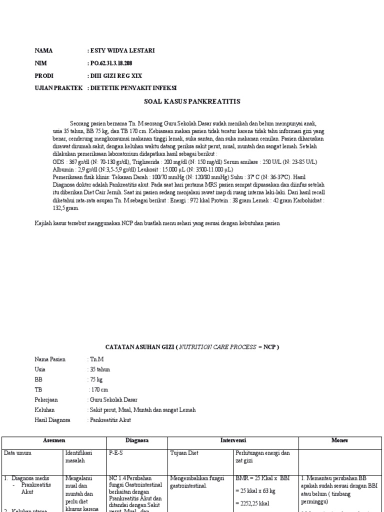 Kasus Pankreatitis (Uas Praktek) Esty Widya Lestari | PDF
