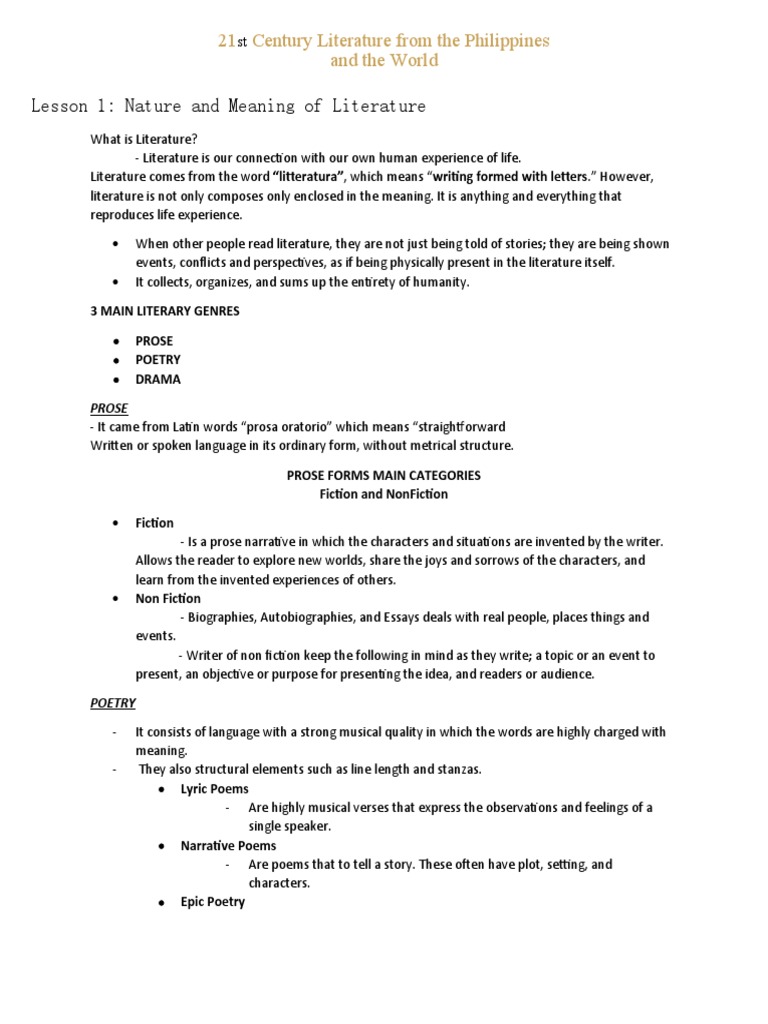 Lesson 1: Nature and Meaning of Literature: 21 Century Literature From ...
