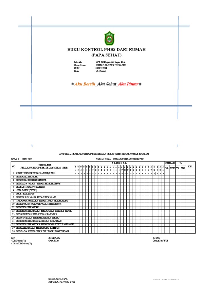 Buku Kontrol PHBS (Papa Sehat) | PDF