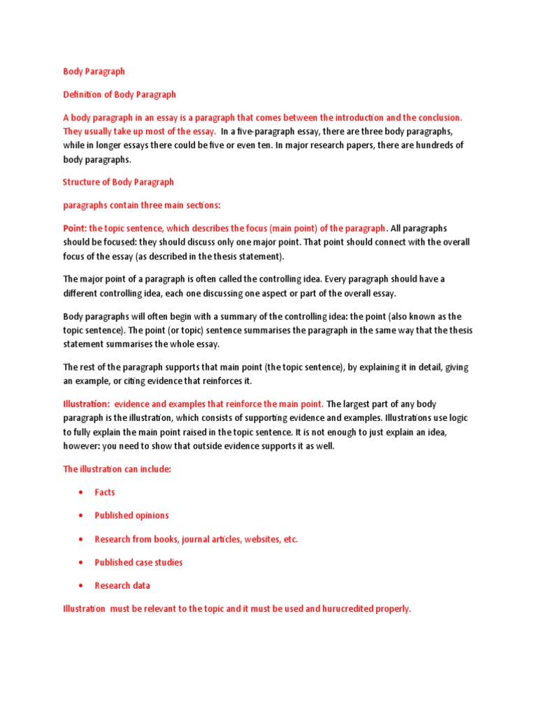 Point: The Topic Sentence, Which Describes The Focus (Main Point) of ...