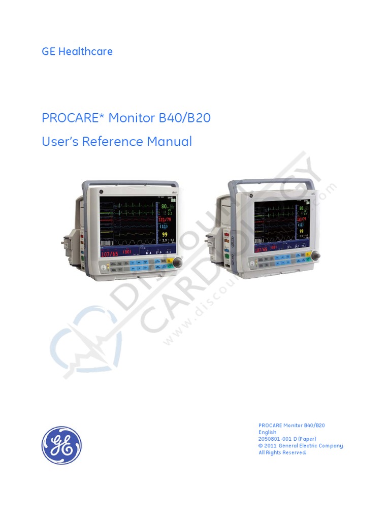 GE Healthcare ProCare B20-B40 Patient Monitor Manual Discount ...