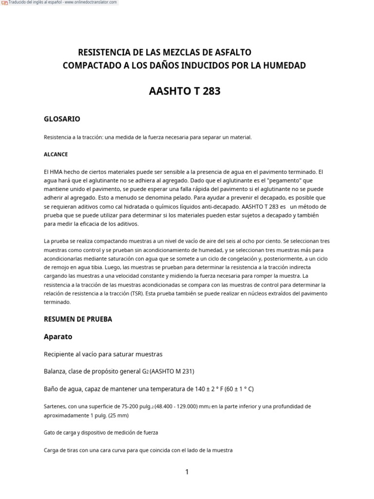 AASHTO T 283: Resistencia al Daño por Humedad | PDF | Vacío | Agua