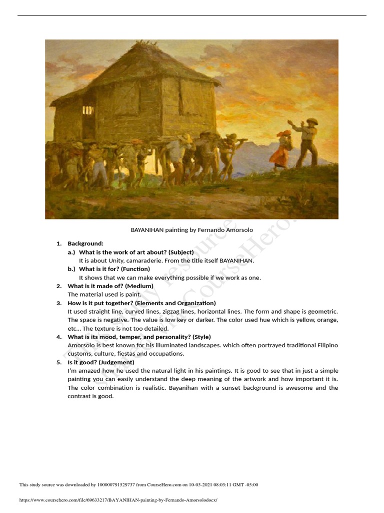 BAYANIHAN Painting by Fernando Amorsolo | Download Free PDF | Vision ...