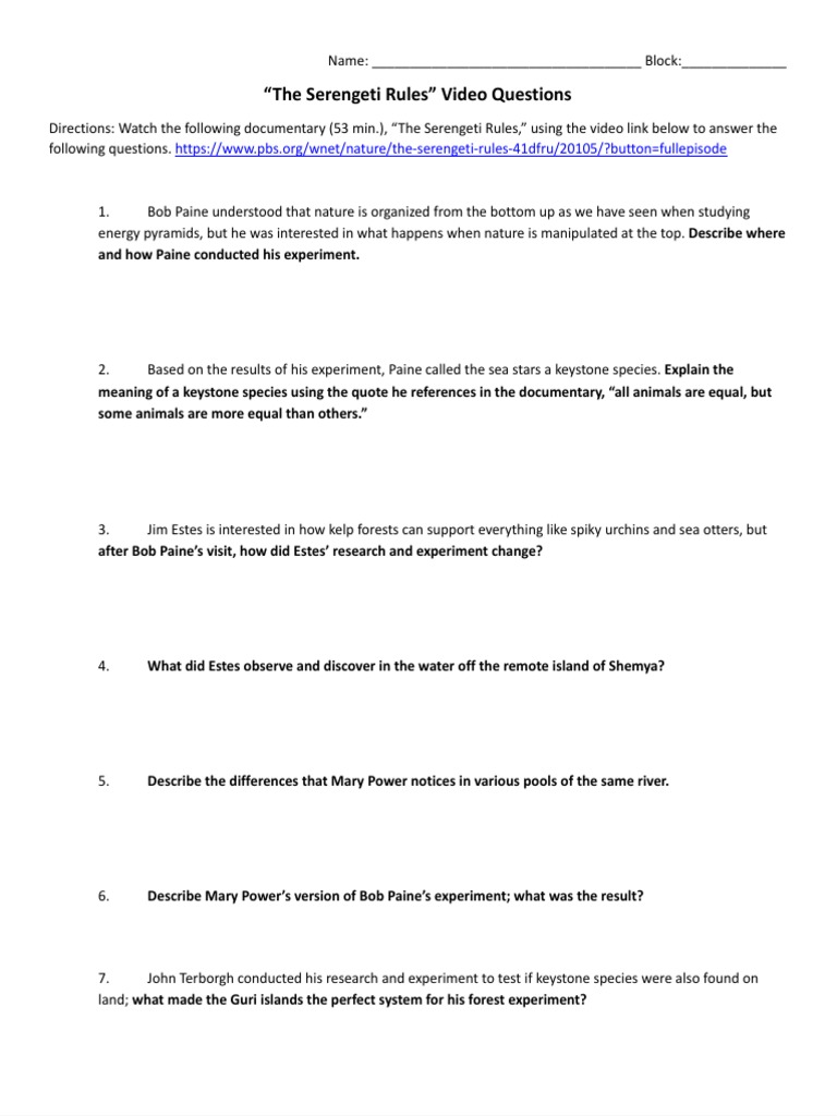 The Serengeti Rules Video Questions | PDF