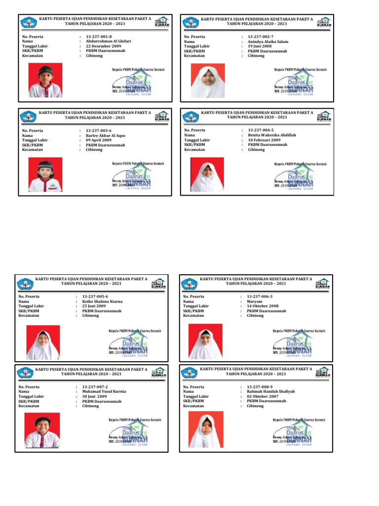 Kartu Peserta Upk 2021 | PDF