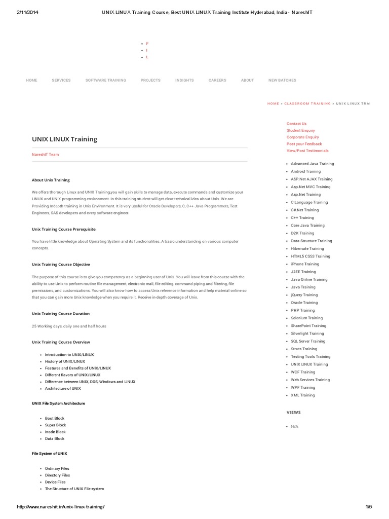 Unix Linux Training Course Best Unix Linux Training Institute Hyderabad India Nareshit PDF Free ...