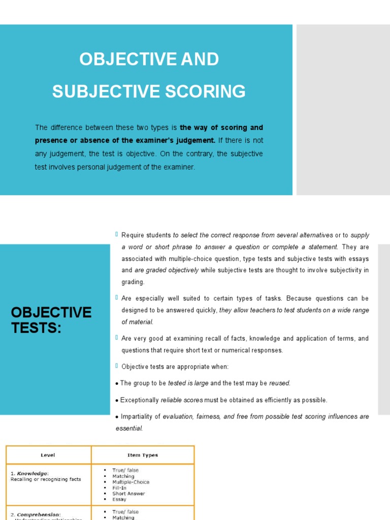 Objective vs Subjective Scoring | PDF | Test (Assessment) | Human ...