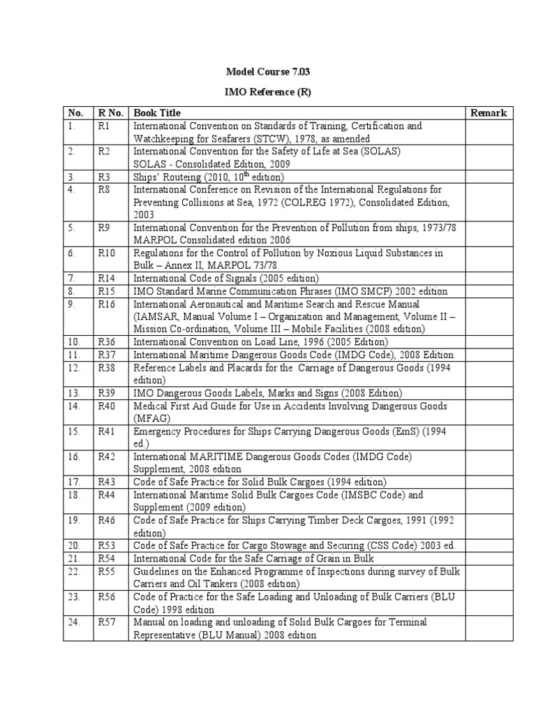 Model Course 7.03 IMO Reference (R) No. R No. Book Title Remark | PDF ...