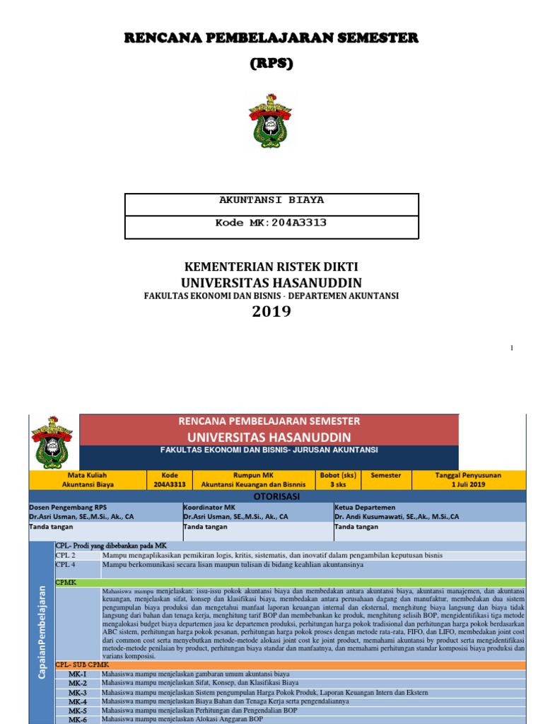 05 RPS Akuntansi Biaya | PDF