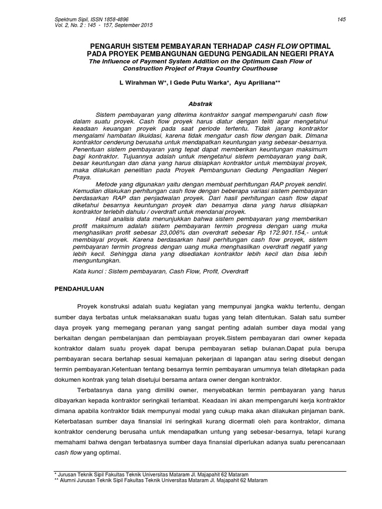 Pengaruh Sistem Pembayaran Terhadap Cash Flow Optimal Pada Proyek ...