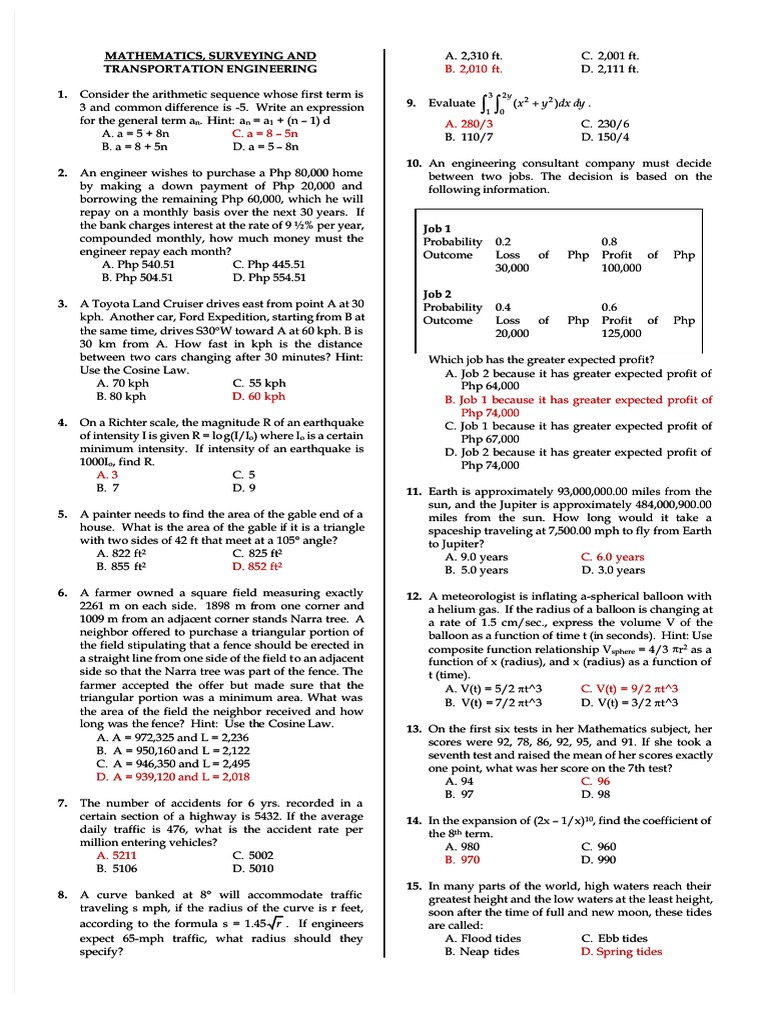 Civil Engineering Board Exam OFFICIAL PRC (Nov 2018) | PDF
