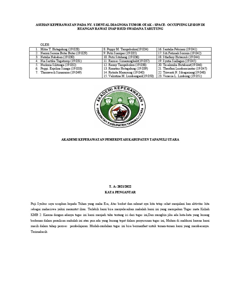 Askep Tumor Otak | PDF | Sains & Matematika