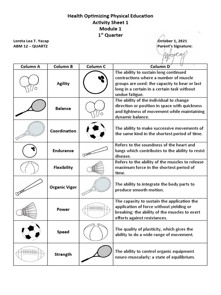 Health Optimizing Physical Education Activity Sheet 1 1 Quarter | PDF ...