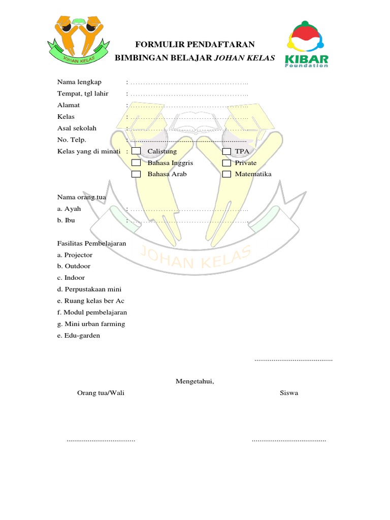 Formulir-Pendaftaran-Bimbel Johan | PDF