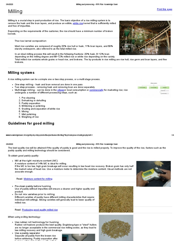 Milling and Processing - IRRI Rice Knowledge Bank | PDF | Rice | Mill ...