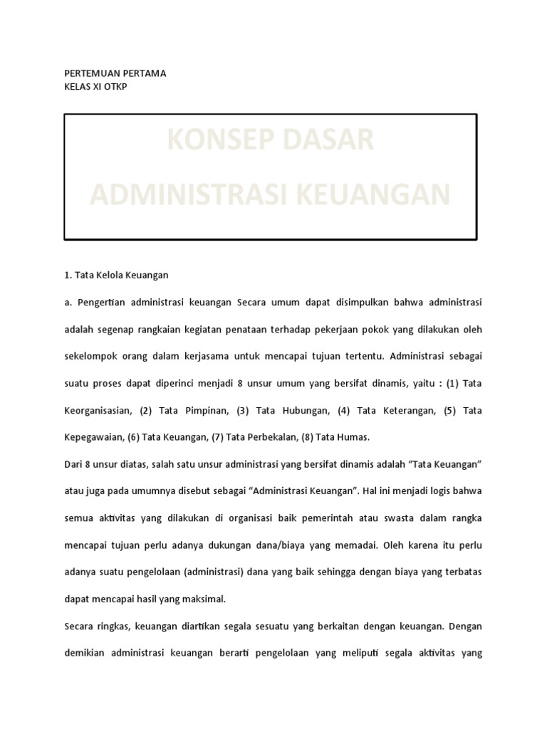 Konsep Dasar Adm. Keu Kls XI SMT 1 Pertama | PDF