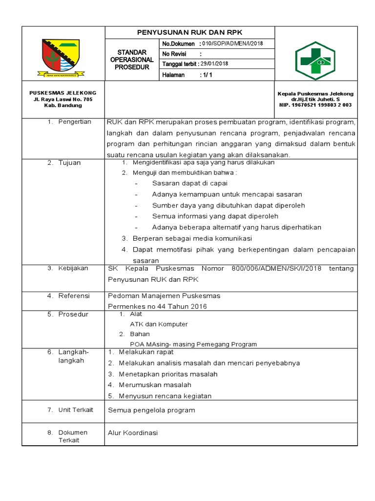 010 Sop Penyusunan Ruk Dan RPK | PDF