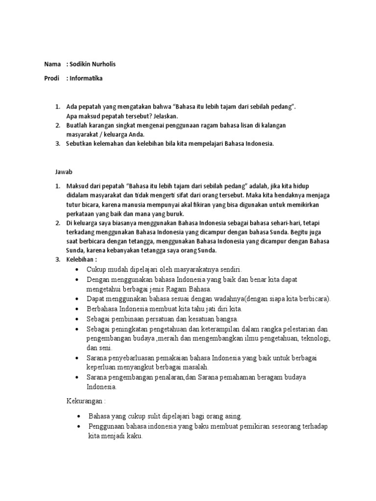 Arti Nama Sodikin dan Bahasa Indonesia | PDF