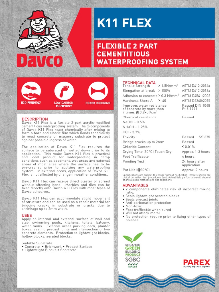Davco K11 Flex Waterproofing System | PDF | Concrete | Precast Concrete