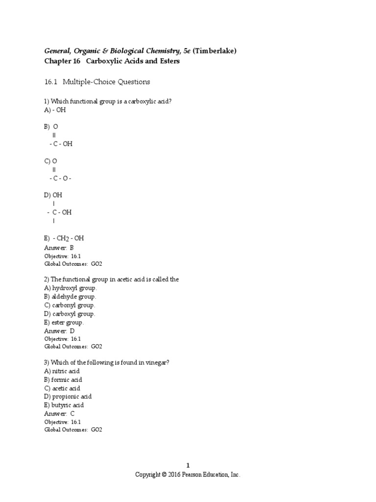 16.1 Multiple-Choice Questions: Chapter 16 Carboxylic Acids and Esters ...