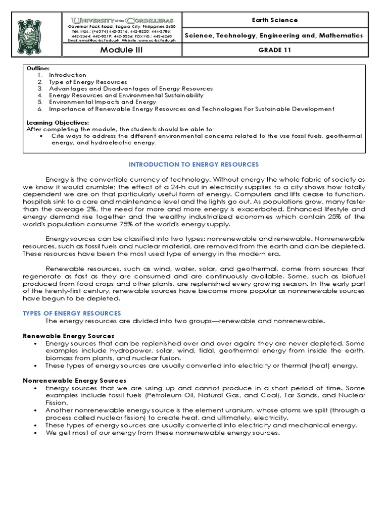 Midterms Module 3 Earth Science Energy Resources | PDF | Energy Development | Renewable Energy
