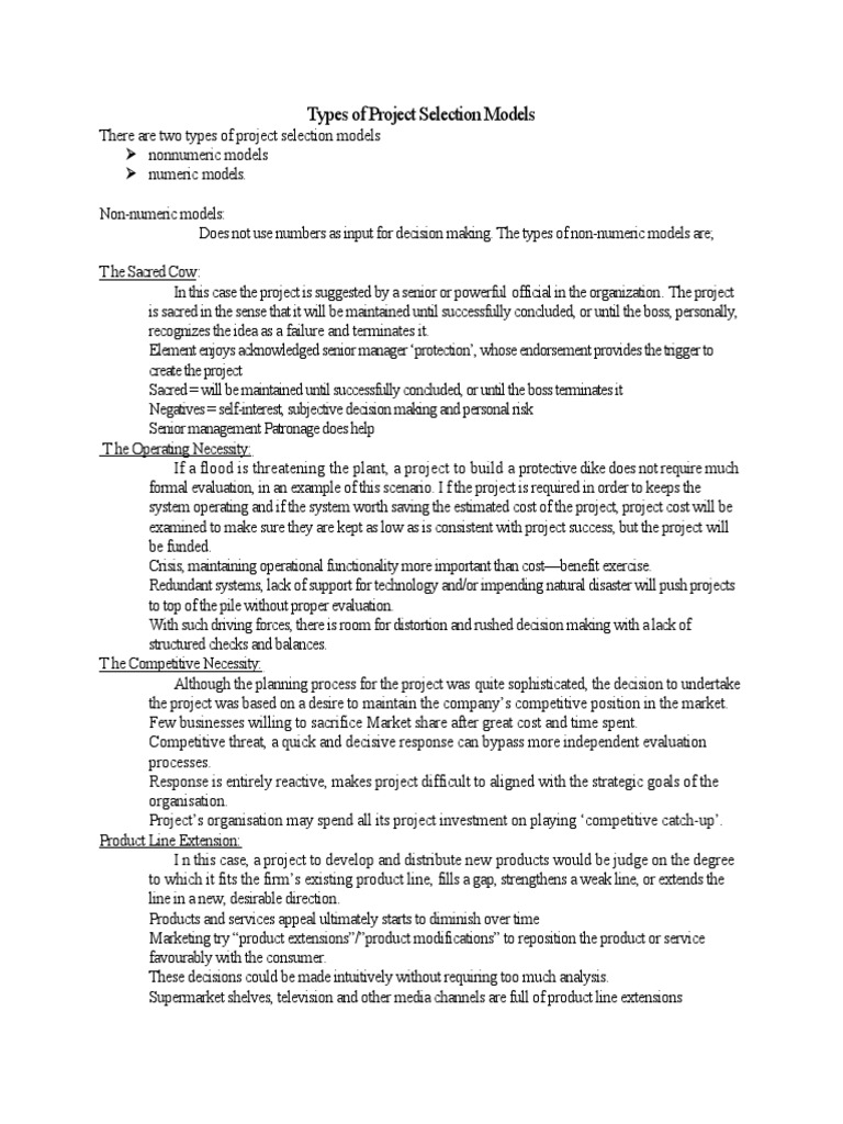 Project Selection Models Overview | PDF | Capital Budgeting | Net ...