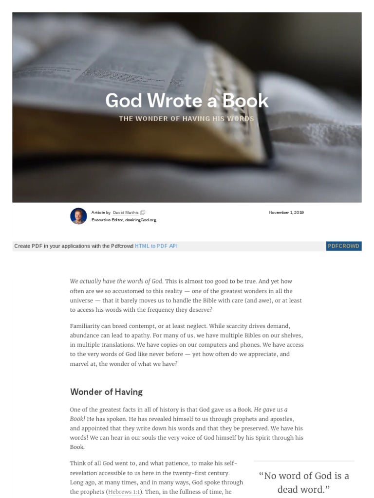 God Wrote A Book: The Wonder of Having His Words | PDF | Bible | Revelation