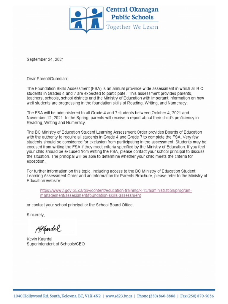 FSA Letter To Parents - September 2021 | PDF | Finance & Money Management