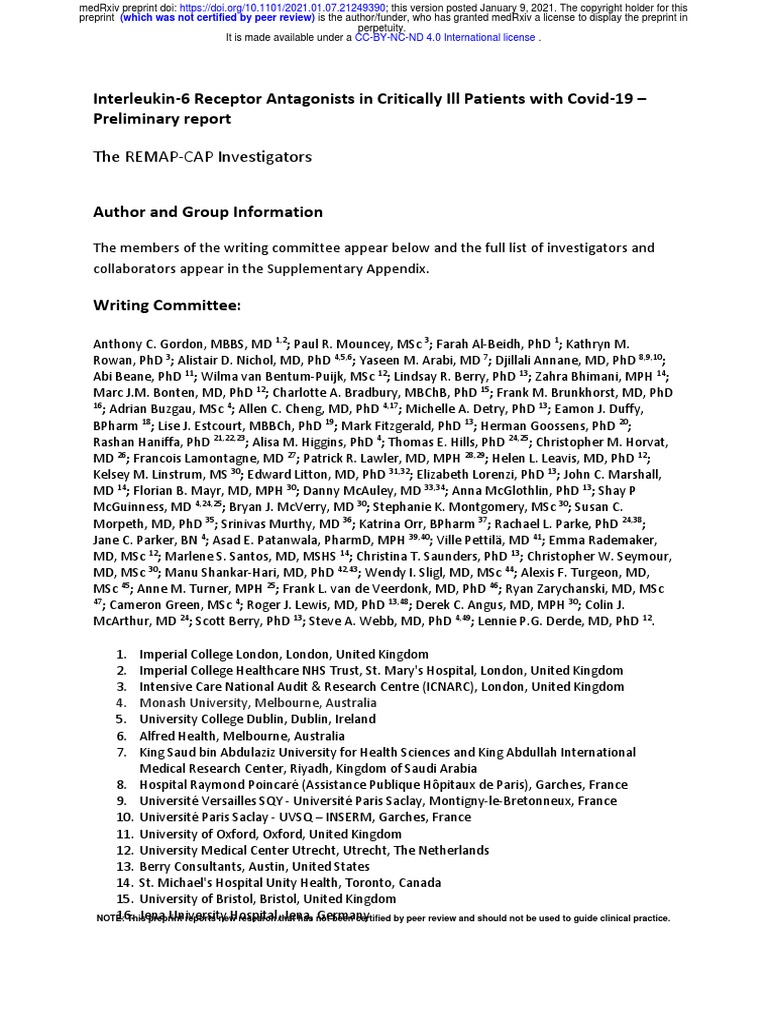 The REMAP-CAP Investigators | PDF | Clinical Medicine | Health Care