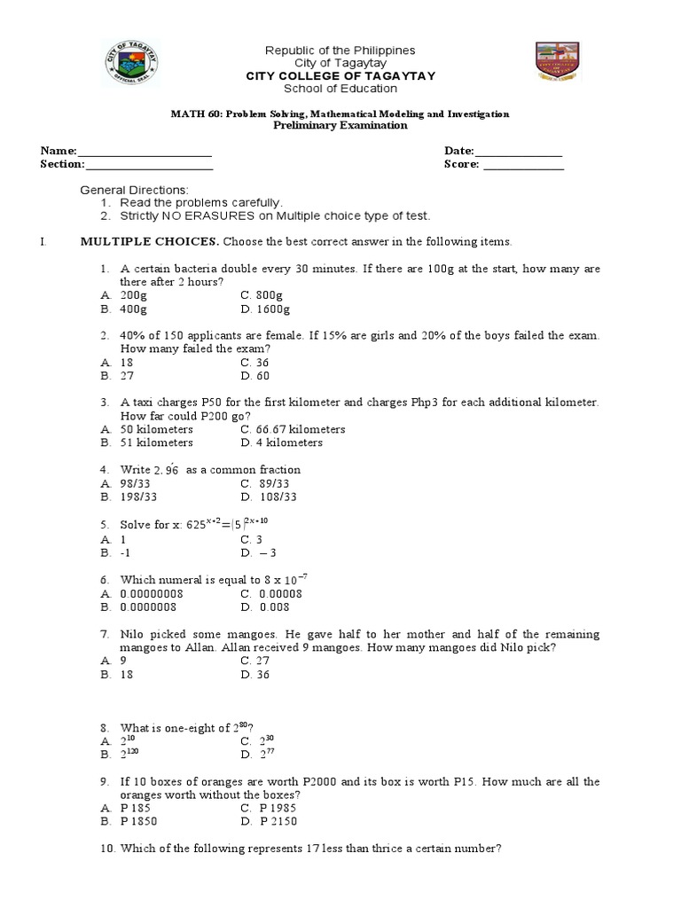 Prelim Problem Solving | PDF | Area | Metrology