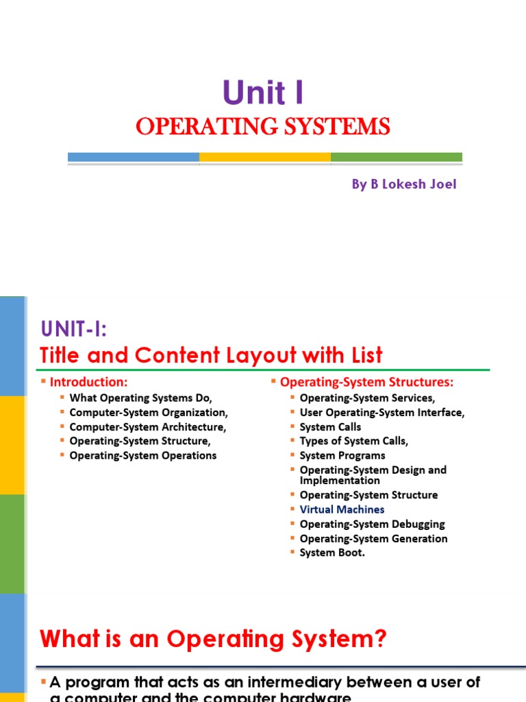 Unit 1 Operating System by B Lokesh Joel | PDF | Operating System ...