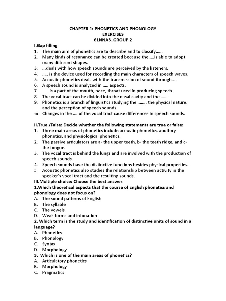 Phonetics and Phonology - Exercise - G2 - 61nna3 | PDF | Phonetics | Speech