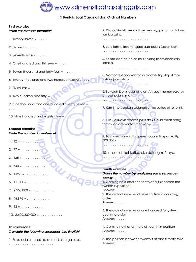 DBI - Soal Cardinal Dan Ordinal Numbers | PDF