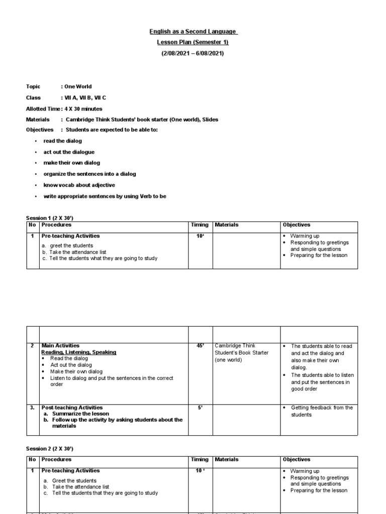 Lesson Plan Grade 7 | PDF | English As A Second Or Foreign Language ...