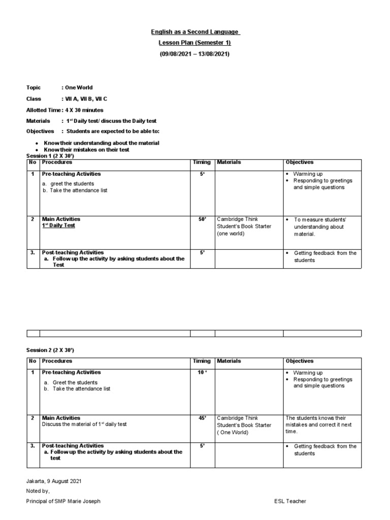 Lesson Plan Grade 7 | PDF | Lesson Plan | English As A Second Or ...