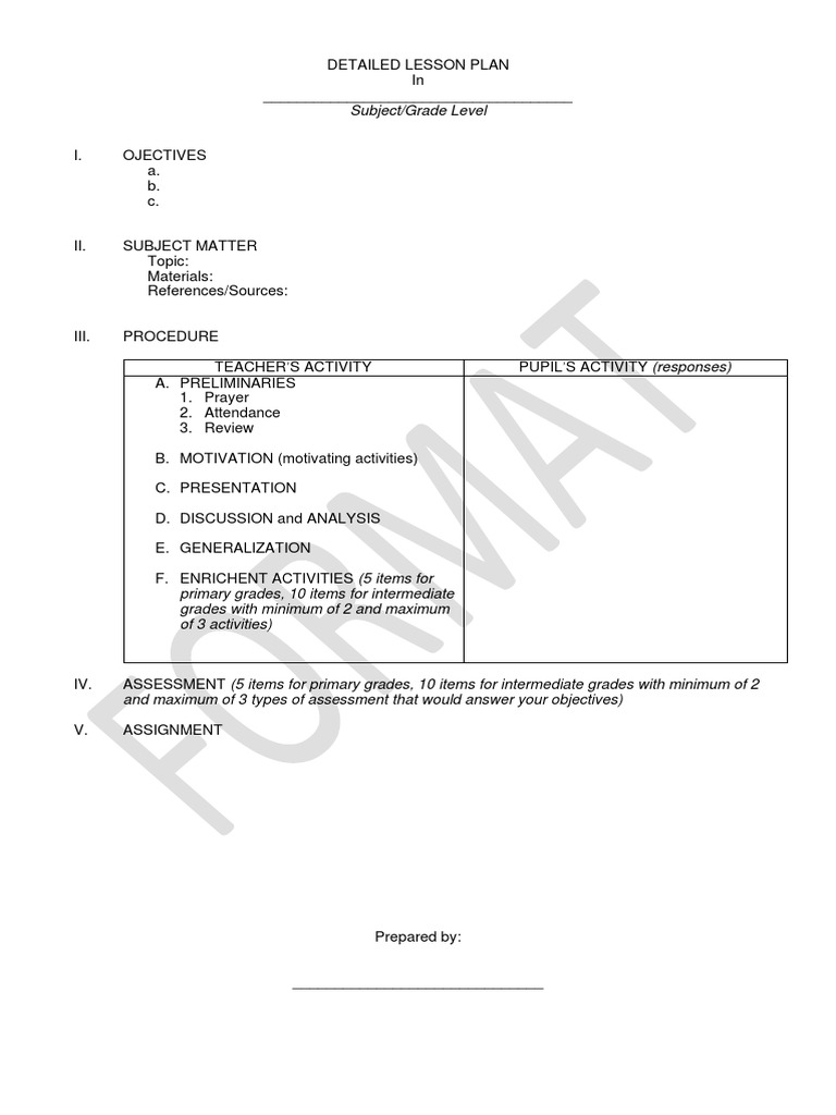 DETAILED LESSON PLAN Format | PDF