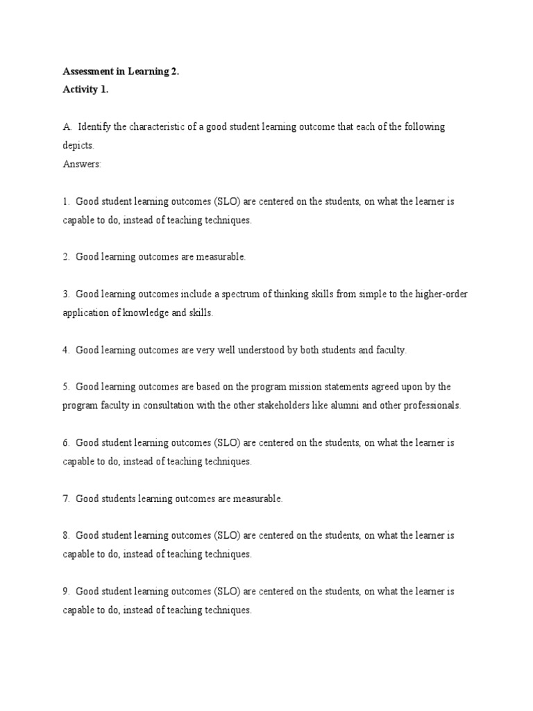 Assessment 2. Activity 1 | PDF | Learning | Educational Assessment