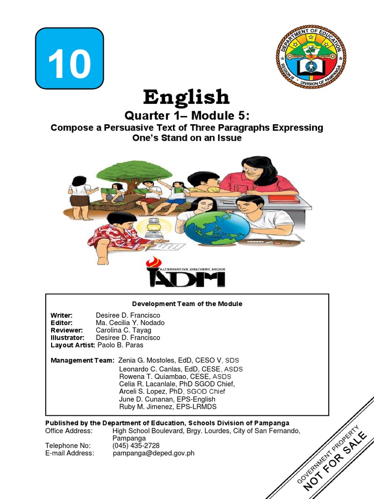 Compose a Three-Paragraph Persuasive Text | PDF | Argument | Persuasion